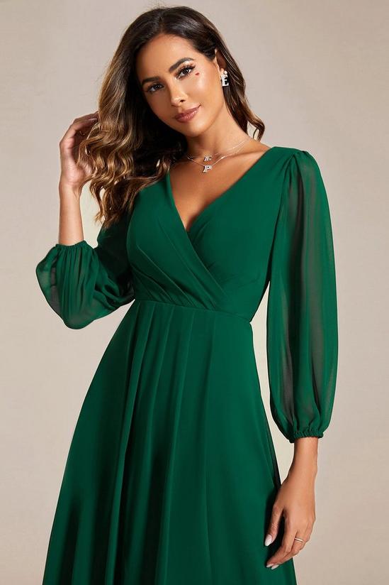 Dresses Elegant Long Sleeve V Neck High Low Chiffon Wedding Guest
